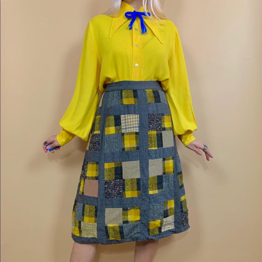 1950s Mid Century Plaid Patchwork Skirt M 28” - Gem